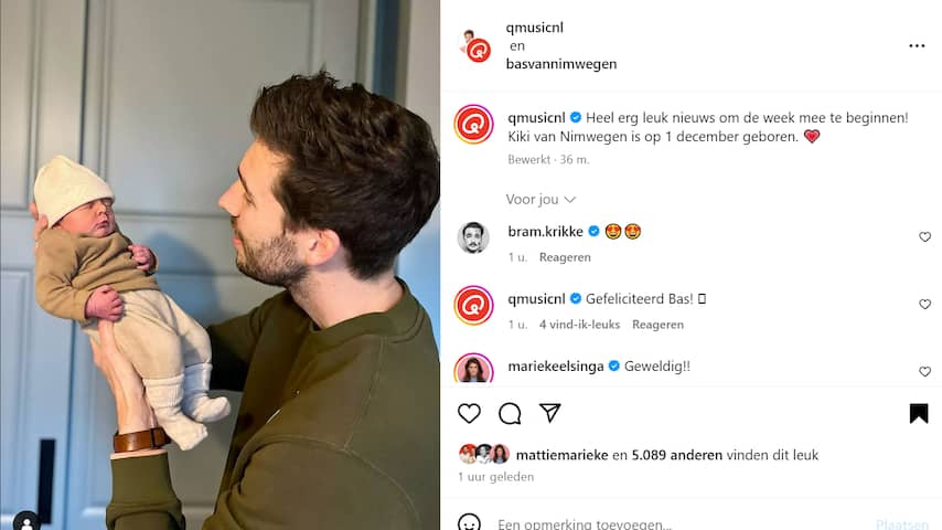 Qmusic-dj Bas van Nimwegen vader geworden van dochter Kiki | Achterklap | NU.nl