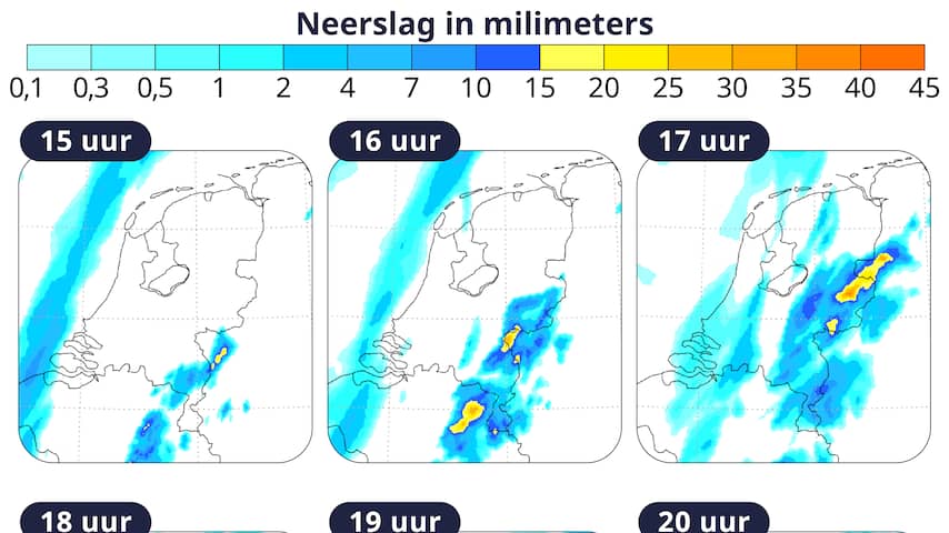 Hoe laat zijn (onweers)buien bij jou? Bekijk hier wanneer de zon verdwijnt | Algemeen | NU.nl