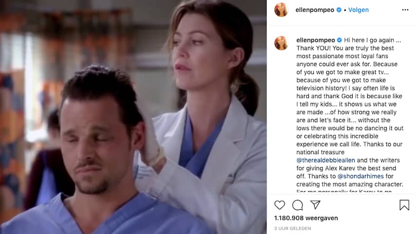 Ellen Pompeo verdedigt einde verhaallijn Alex Karev in Grey's Anatomy ...