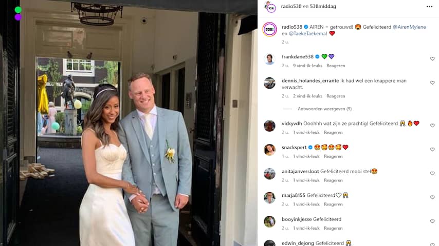 Airen Mylene en Taeke Taekema zijn getrouwd | Achterklap | NU.nl