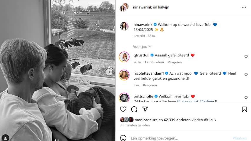 Kalvijn en Nina Warink verwelkomen eerste kind | Achterklap | NU.nl