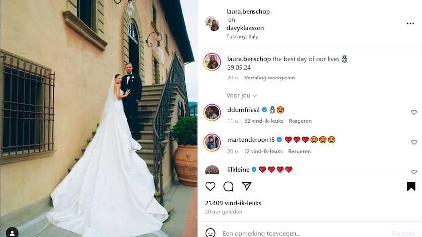 Voetballer Davy Klaassen in Italië getrouwd met Laura Benschop | Achterklap | NU.nl