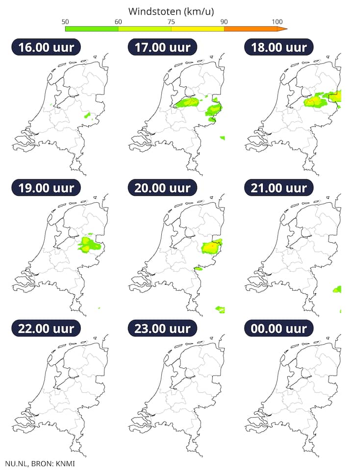 Onweersbuien trekken verder naar het oosten, code oranje nog in twee ...