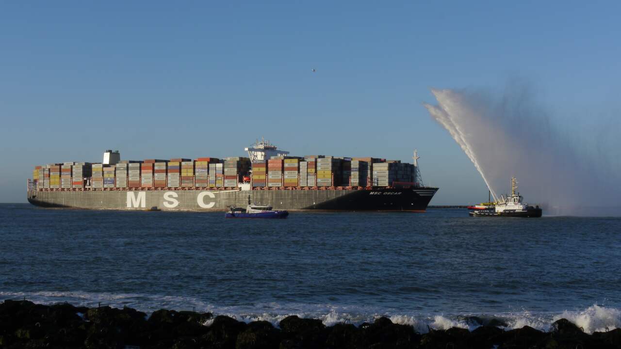 Groot containerschip breekt los van kade in de Rotterdamse haven door ...