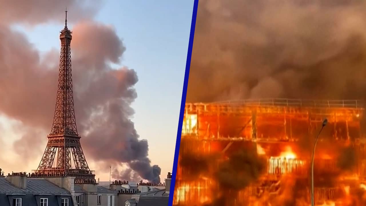Rookwolken stijgen boven Eiffeltoren uit bij brand in recyclingcentrum | NU.nl