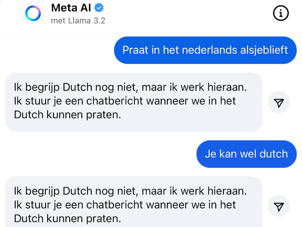 AI-chatbot van Meta eindelijk in Nederland: 'Ik begrijp Dutch nog niet ...