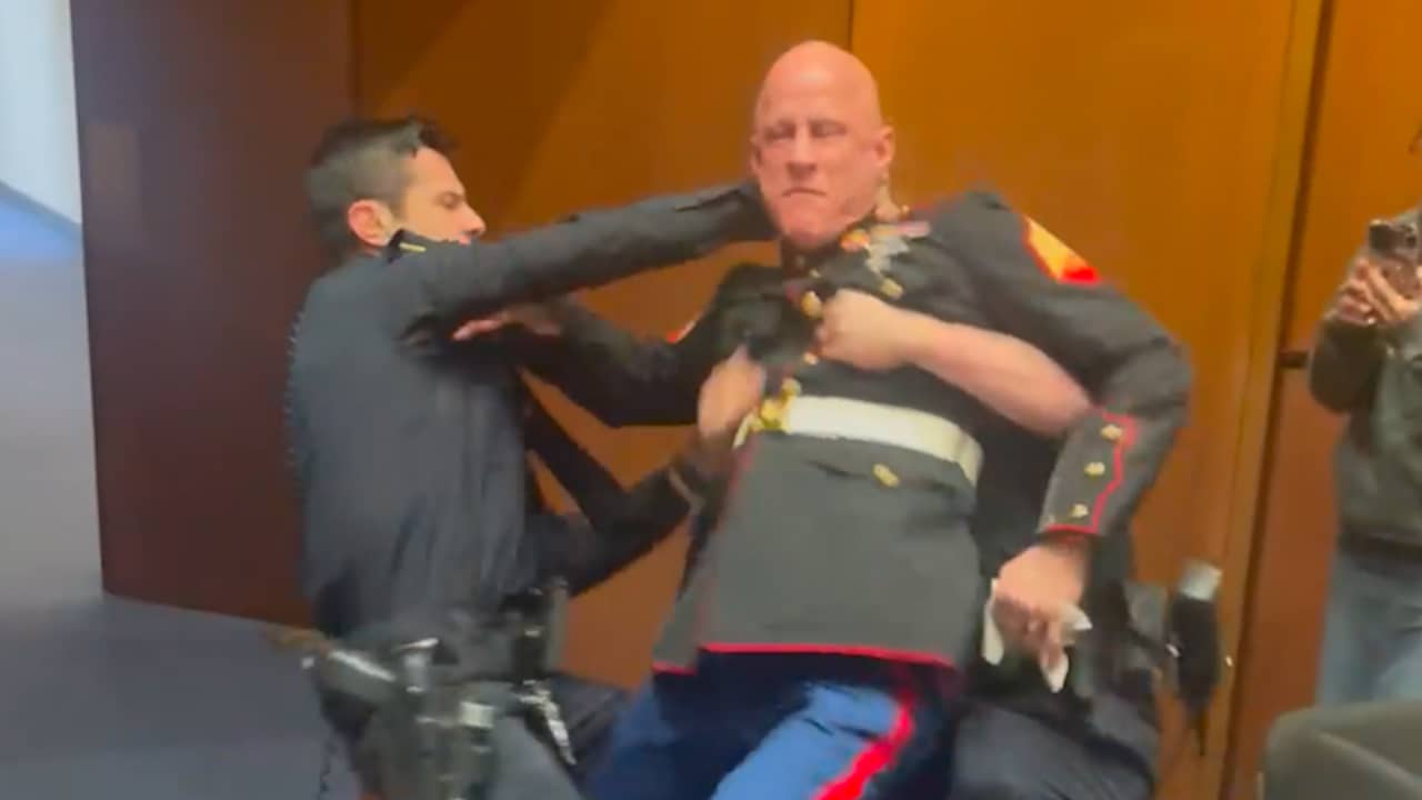 Protesterende veteraan worstelt met beveiliging in Amerikaanse Senaat ...
