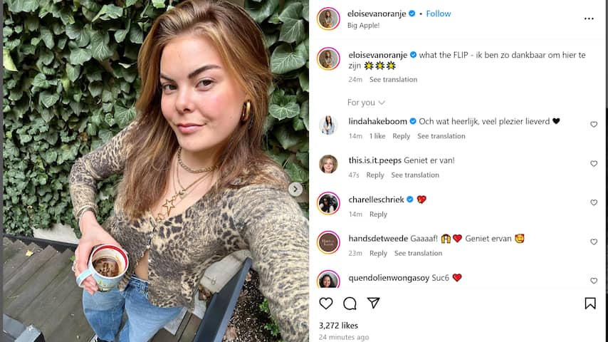 Gravin Eloise aangekomen in New York voor stage: 'Zo dankbaar om hier ...