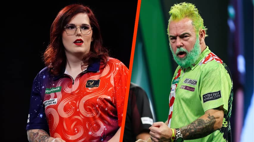 Noa-Lynn van Leuven verliest van als Grinch verklede Peter Wright op WK ...