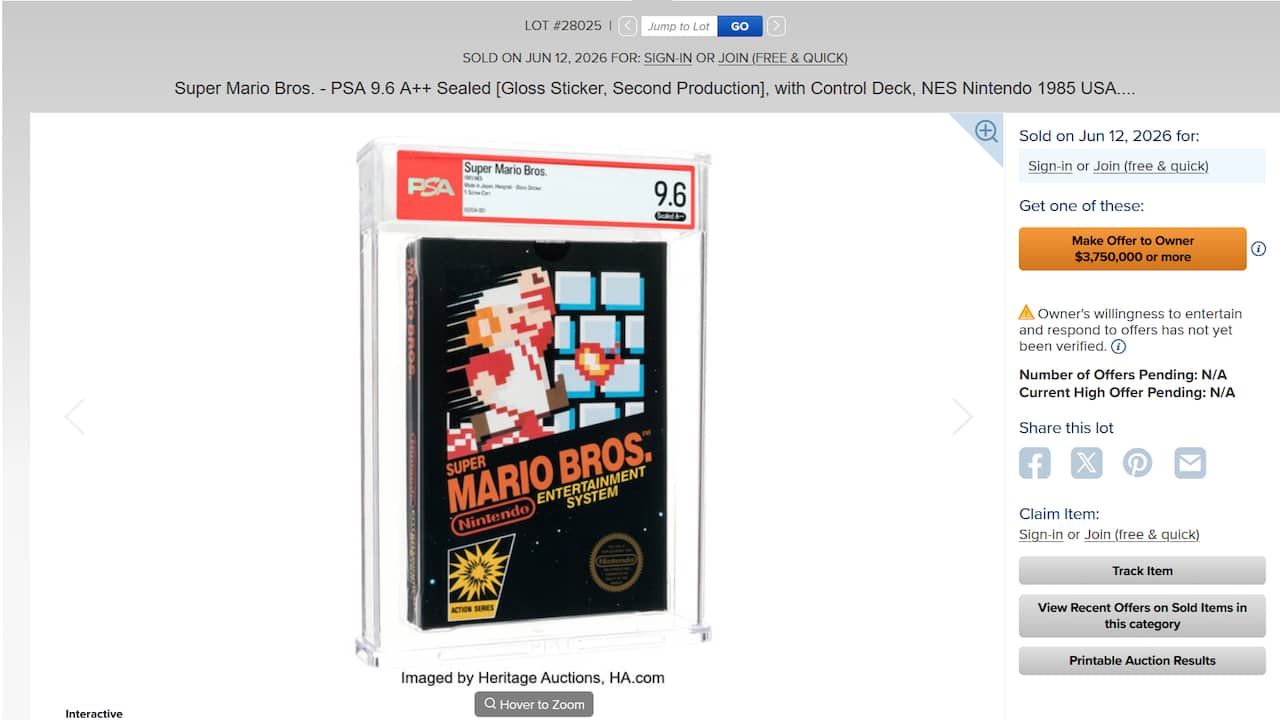 Ongeopende Super Mario Bros.-game uit 1986 verbreekt veilingrecord met ...