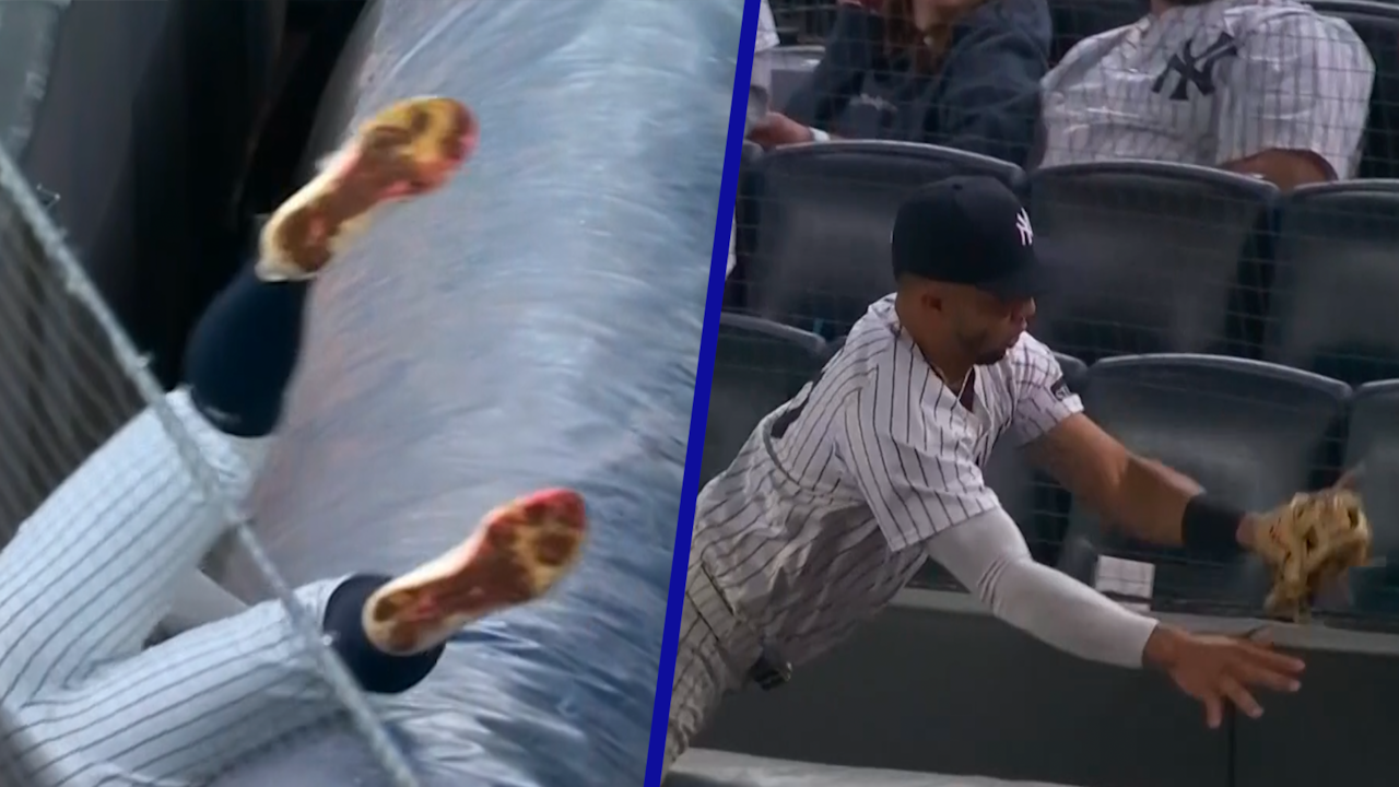 Honkballer eindigt ondersteboven bij spectaculaire vangbal | NU.nl