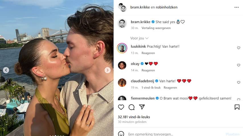 Bram Krikke heeft vriendin Robin ten huwelijk gevraagd | Achterklap | NU.nl